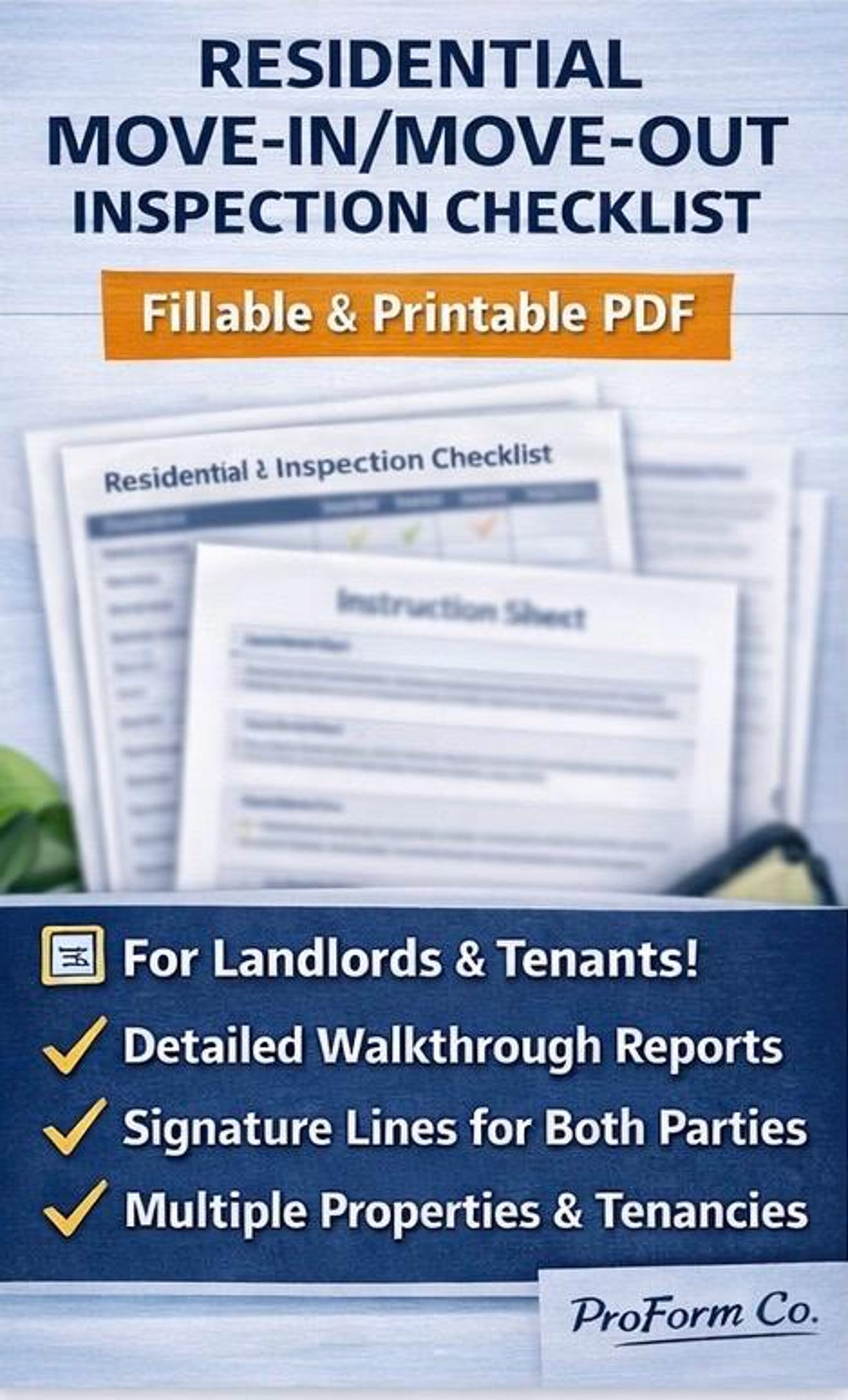 Residential Lease Inspection Checklist | Move-in Move-out | Printable ...