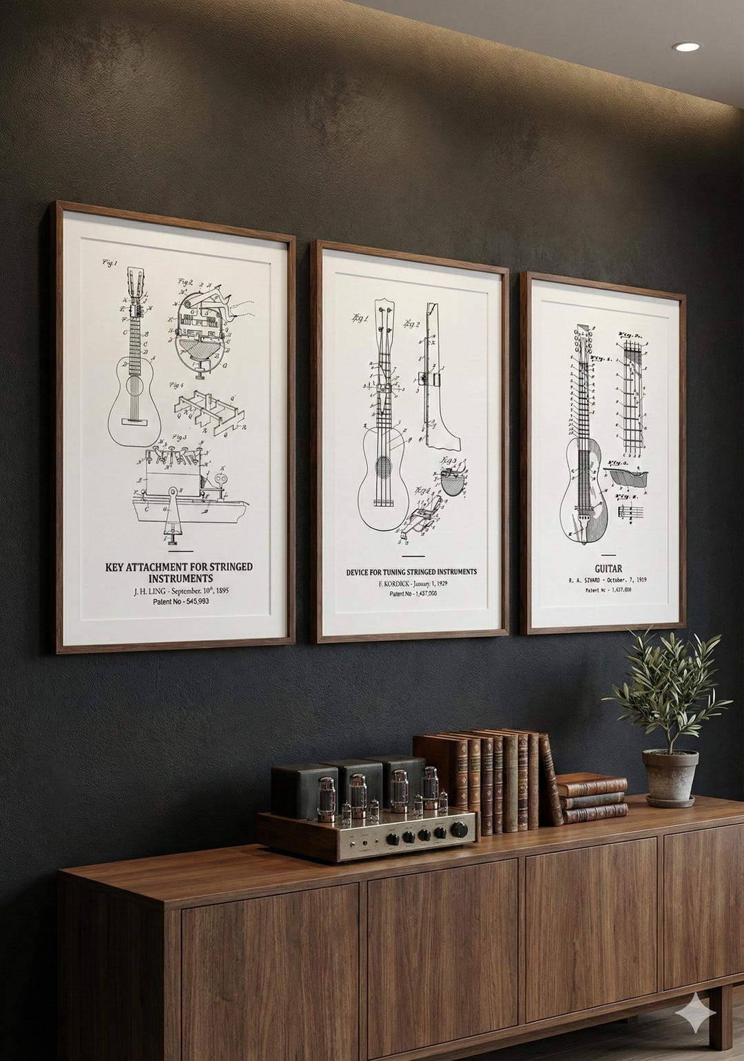 Set of 3 Vintage Guitar Patent Posters - Antique Stringed Instrument ...