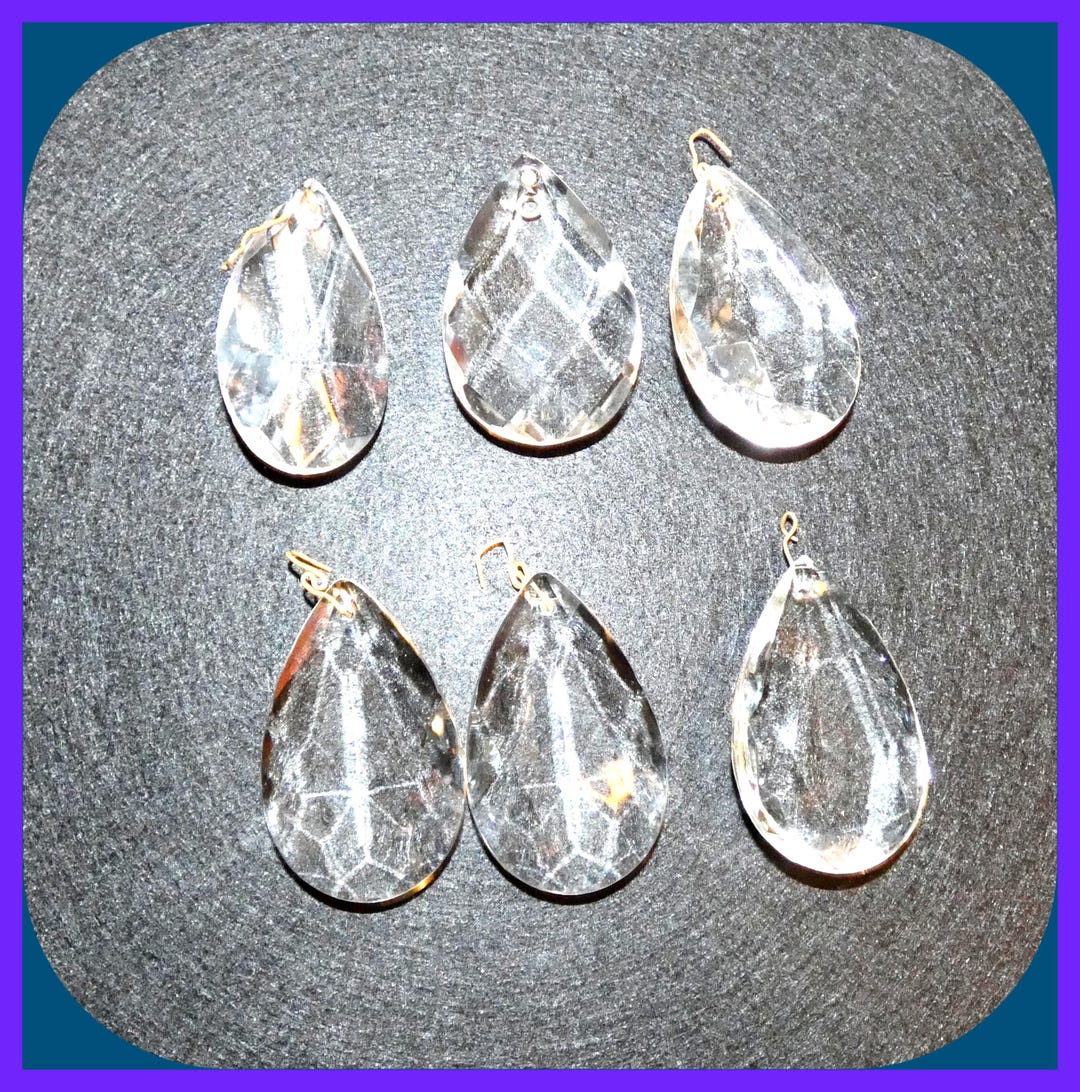Lot of 6 Teardrop Crystal Prisms, Vintage Chandelier Cut Glass Prisms ...