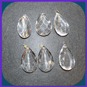 Lot of 6 Teardrop Crystal Prisms, Vintage Chandelier Cut Glass Prisms ...