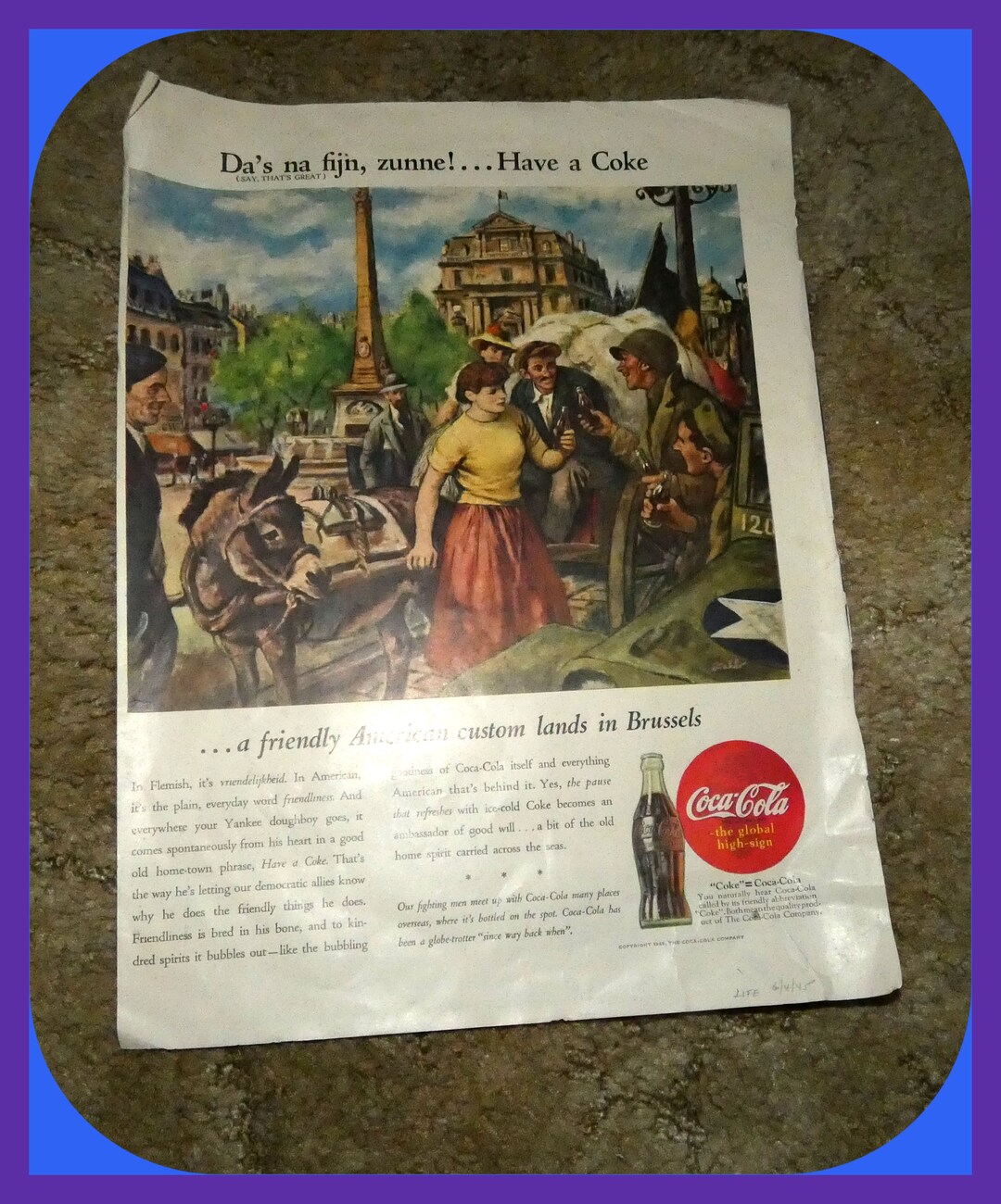 Coca-cola June 1945 LIFE Ad, Brussels Belgium, World War II, Soldiers ...