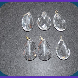 Lot of 6 Teardrop Crystal Prisms, Vintage Chandelier Cut Glass Prisms ...