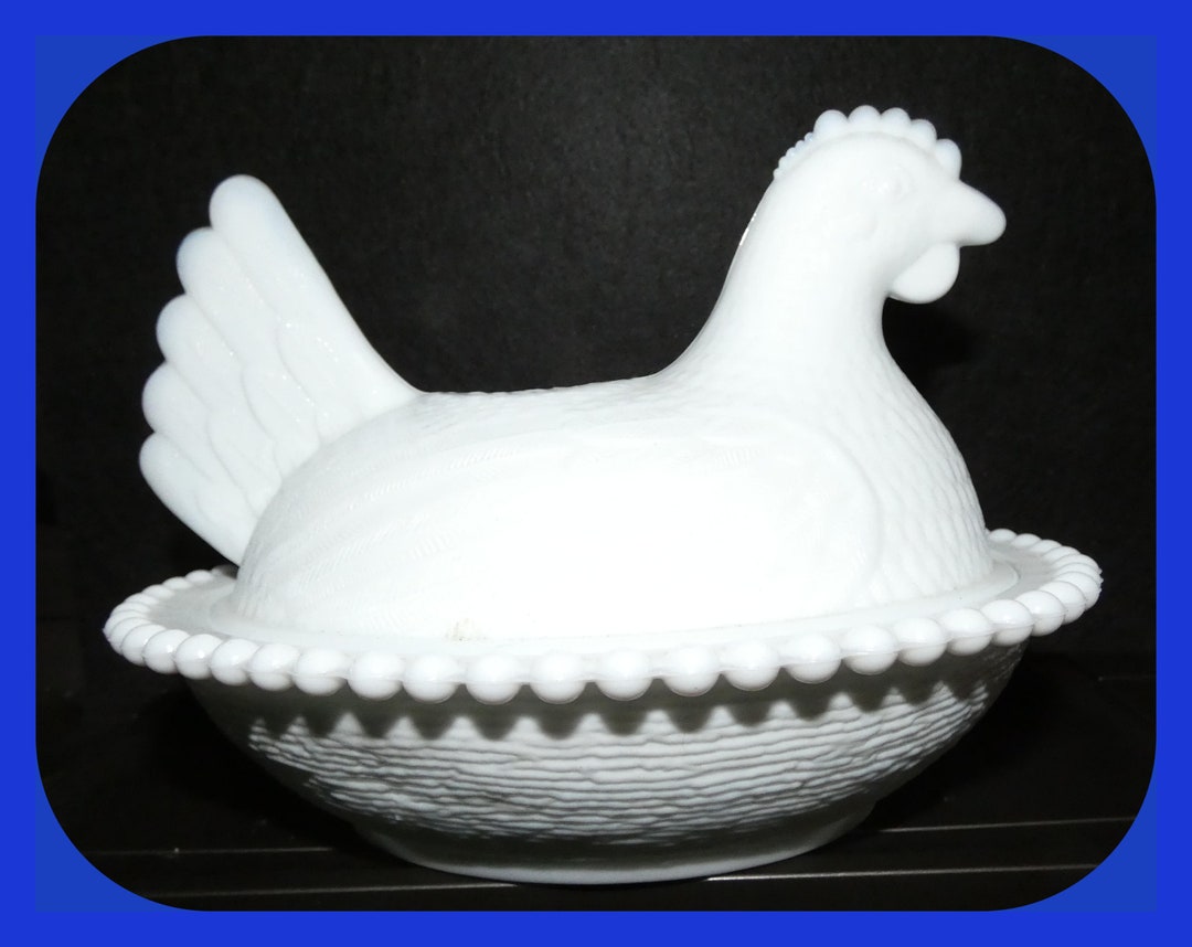 Hen on Nest Indiana White Milk Glass, Glass Nesting Hen, Kitchen ...