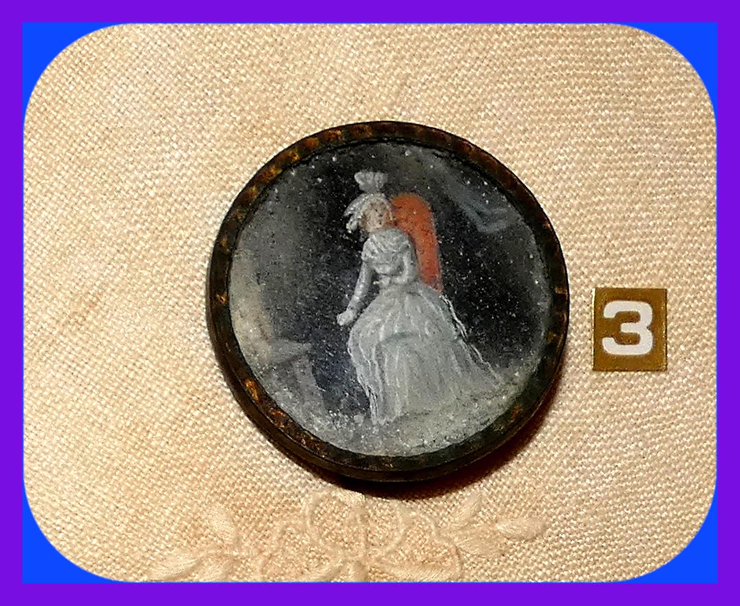 18th Century Button, Hand Painted Female Portrait on Parchment Paper ...
