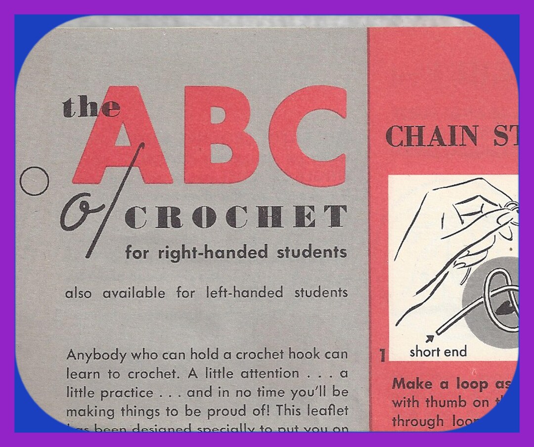 The ABC of Crochet for Right Handed Student Crocheters, Chain Stitch ...