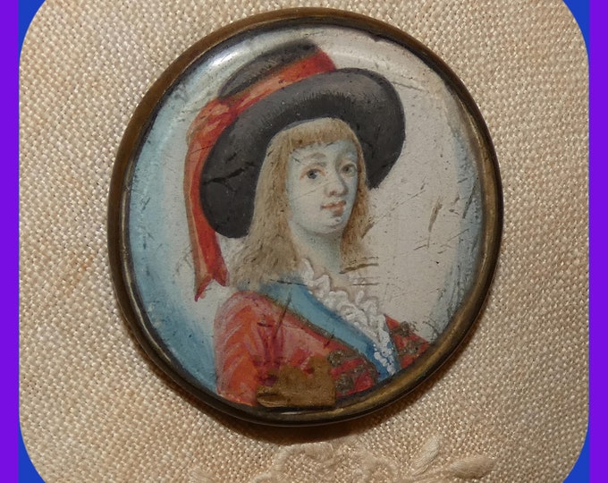 18th - 19th Century Button, Hand Painted Portrait on Parchment Paper ...