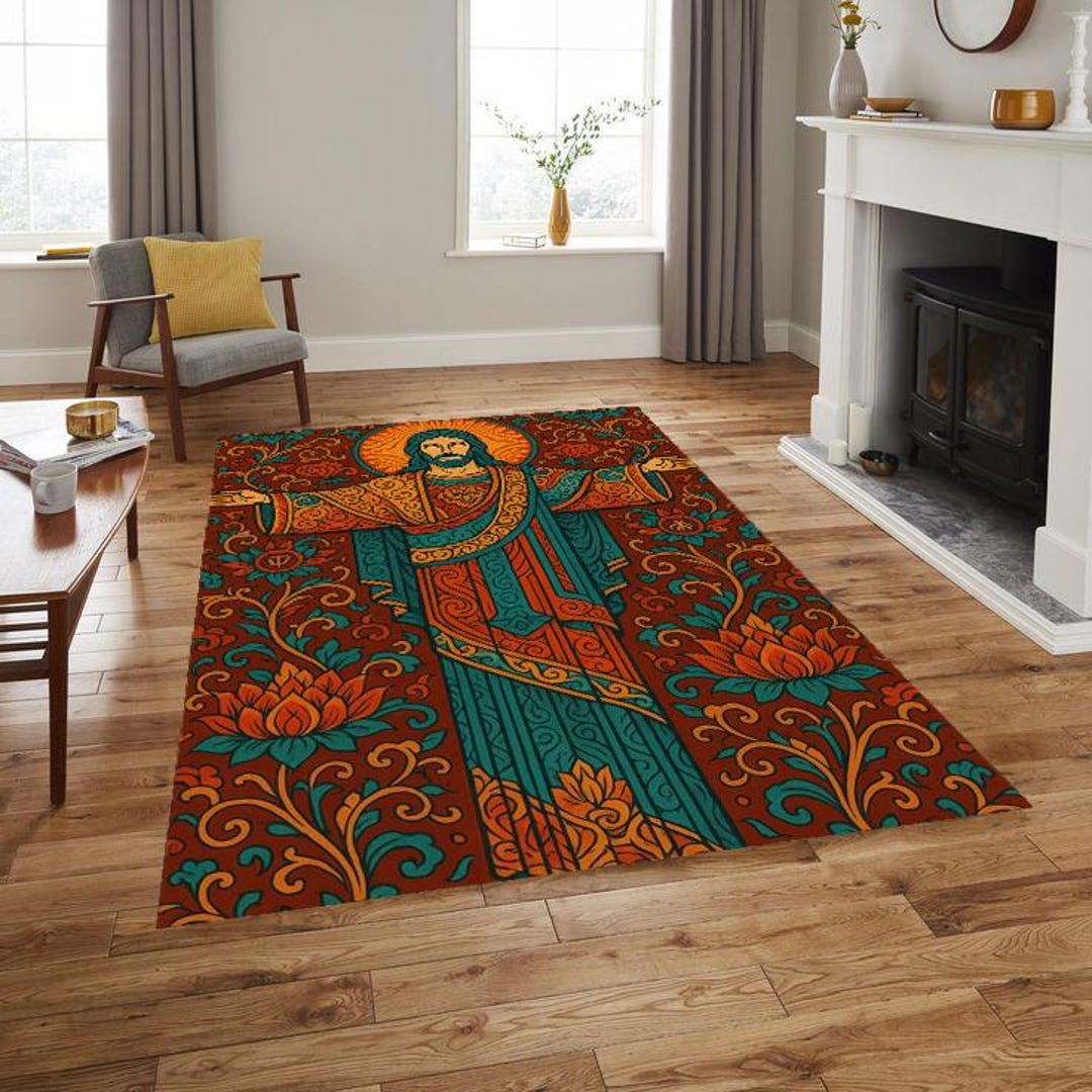 Jesus Sacred Art Rug – Ornamental Religious Illustration - Etsy