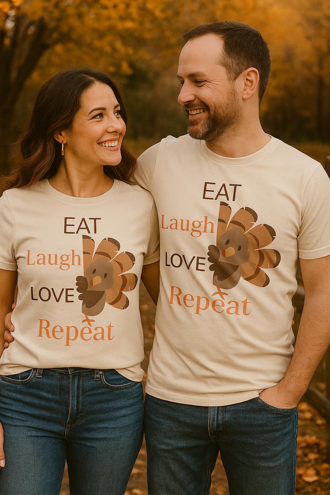 Unisex Thanksgiving Turkey Tee, "eat Laugh Love Repeat" - Etsy