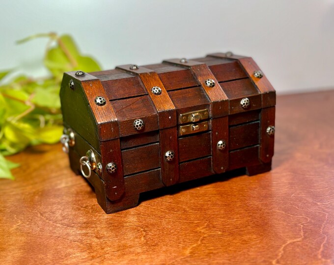 Vintage Wooden Treasure Chest Box Small Wood Storage Trunk With Metal ...