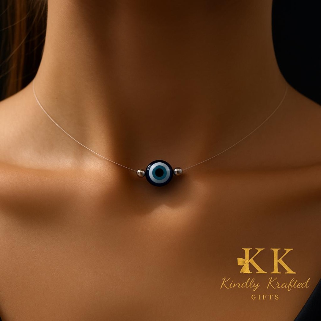 Minimal Evil Eye Necklace | Invisible String Choker | Everyday Gift for ...