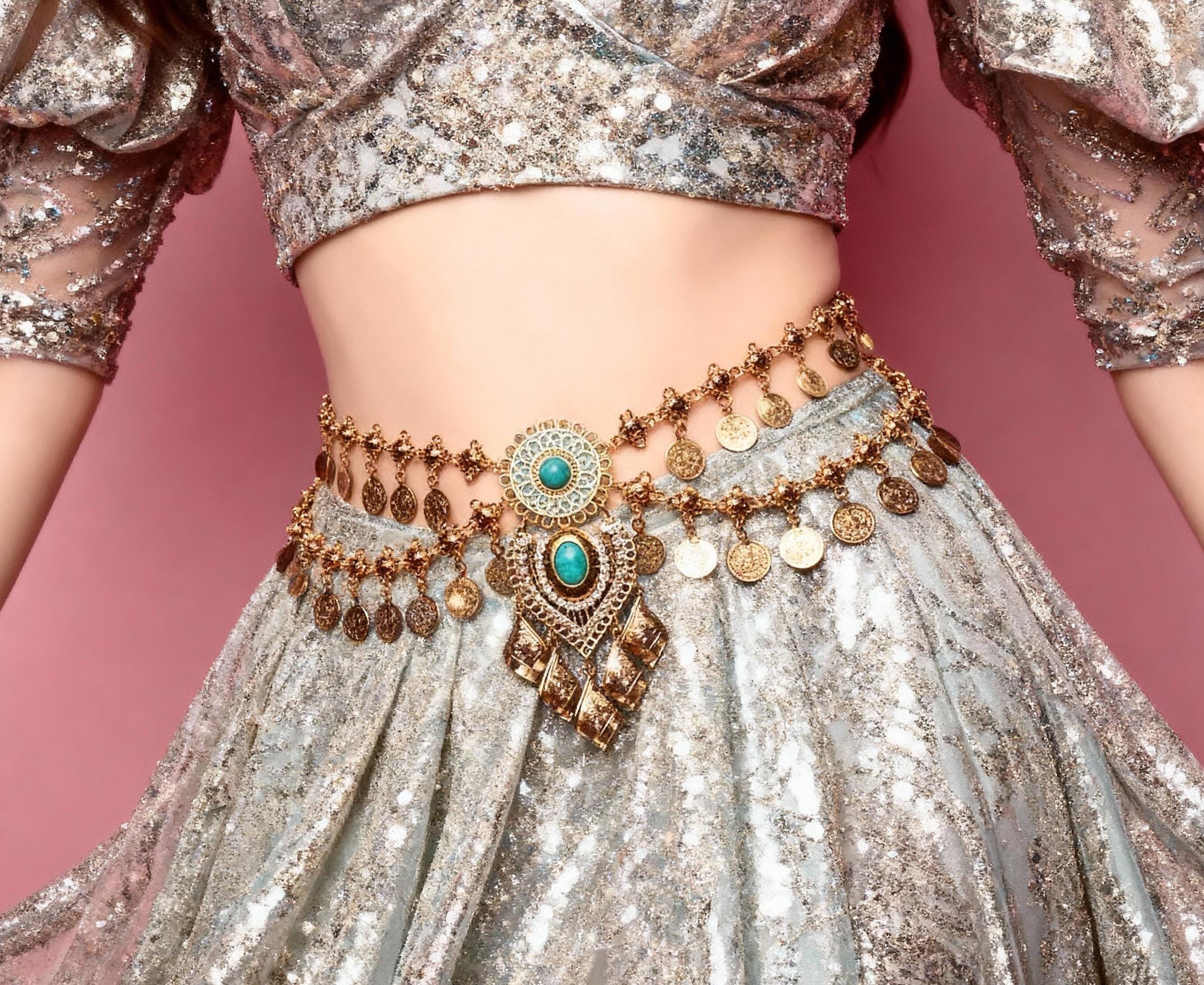Bohemian Turquoise Coin Waist Chain | Belly Dance Belt With Double ...