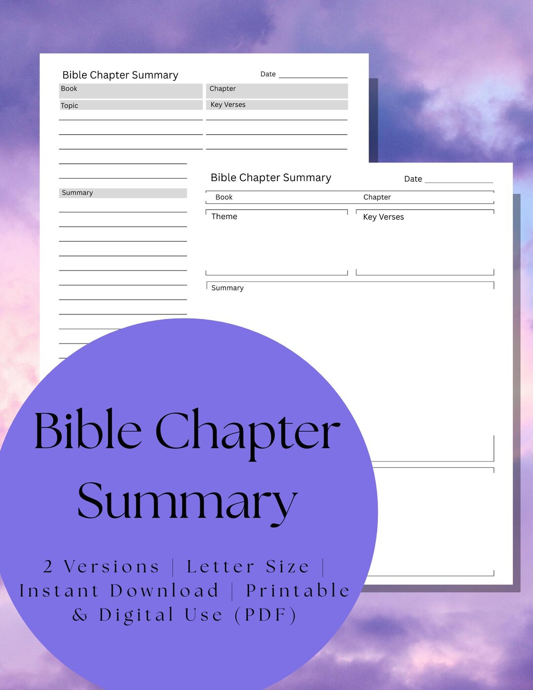 Bible Chapter Summary Notes Template Printable & Digital (PDF Download ...