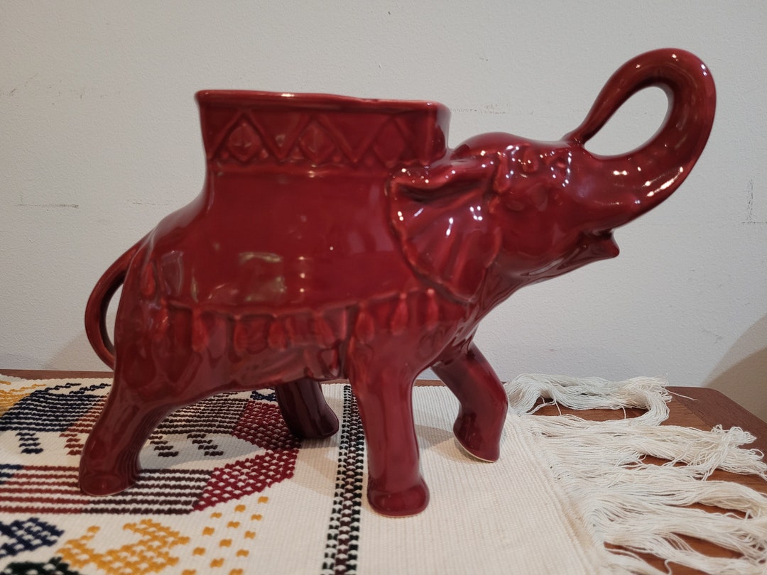 Elephant Planter Pottery by Cameron Clay WV Vintage 11" X 8" Burgundy ...