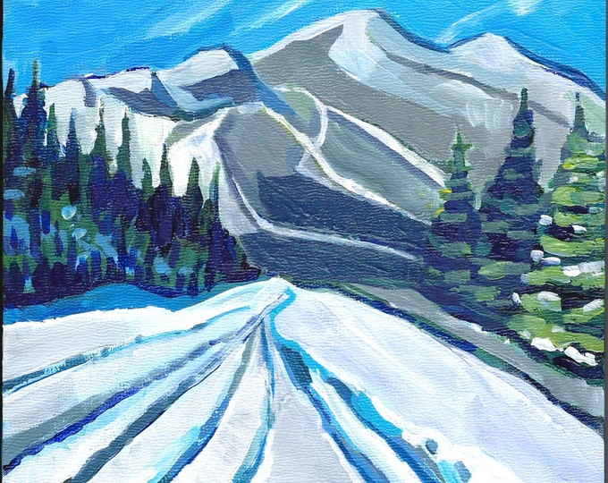 Vermont, Original Painting, Art, 8 X 8" X 3/4" Winter Snow Mountain ...