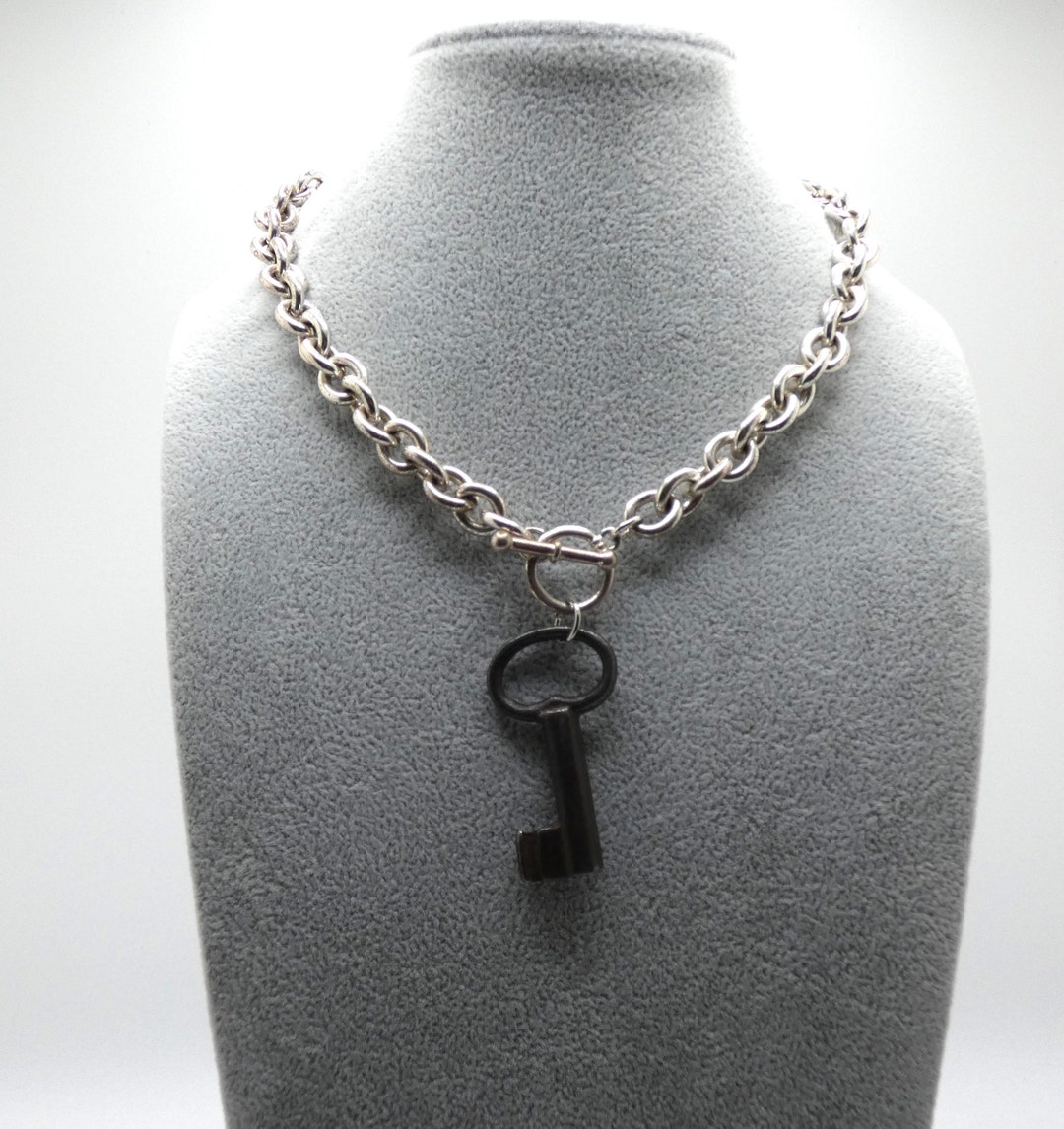 Upcycled Heavy Stainless-steel Choker With Antique Skeleton Key 15 ...
