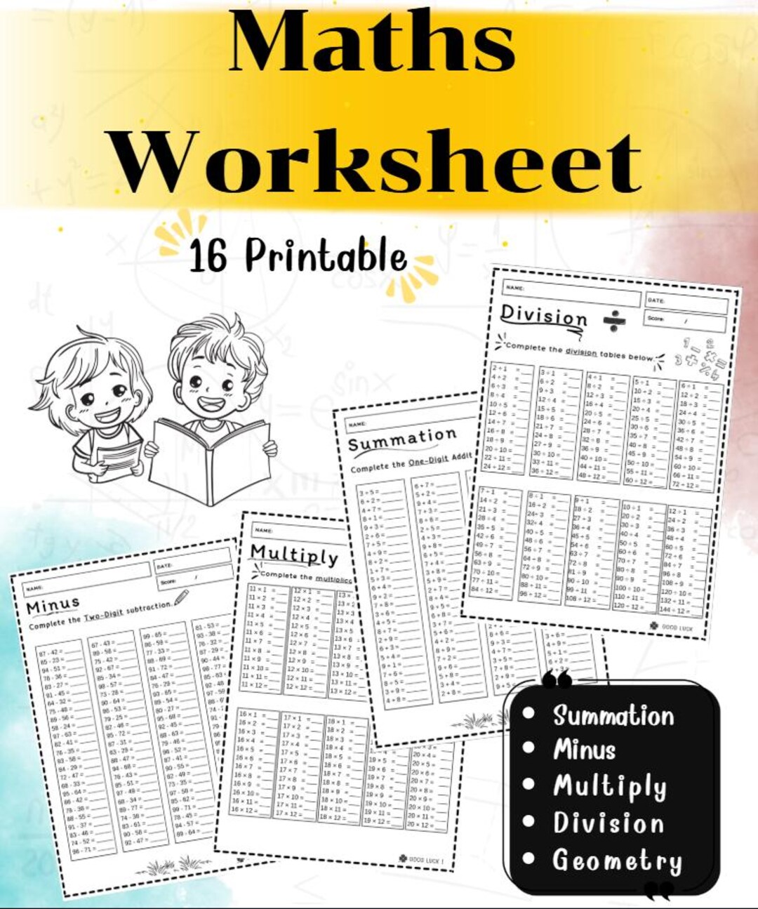 16 Math Addition,minus,multiply,divison Worksheets for 1st - 2st Grade ...