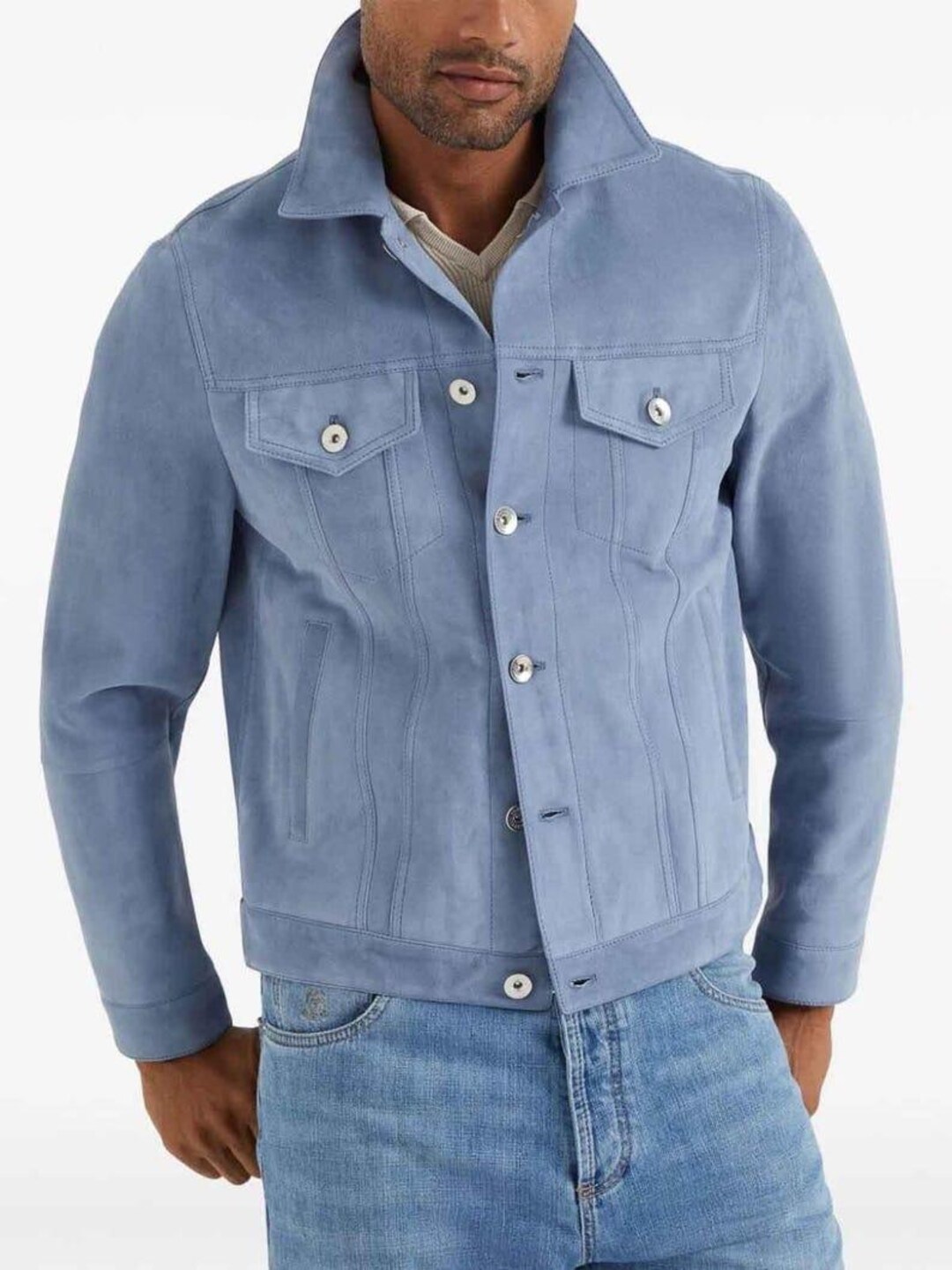 Men’s Light Blue Leather Jacket | Handmade Genuine Leather Coat ...