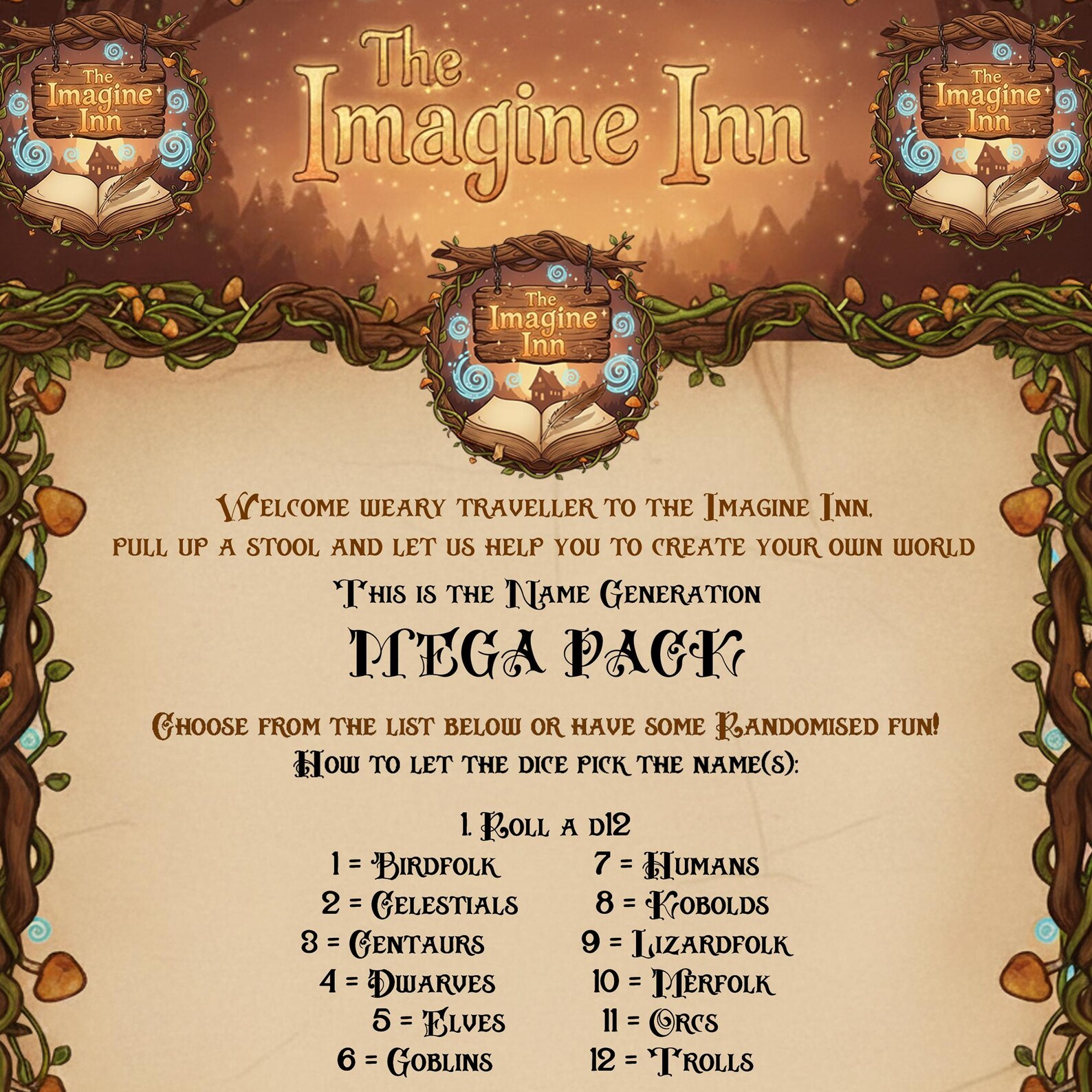3,600 MEGA Fantasy Name List Generator Pack Vol.1 - 12 Race/species ...