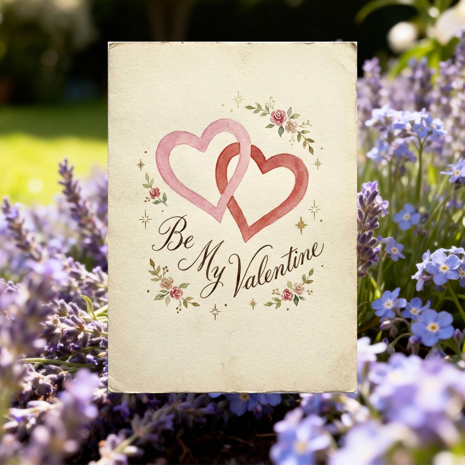 Vintage Valentine’s Day Card Printable, Be My Valentine Watercolor ...