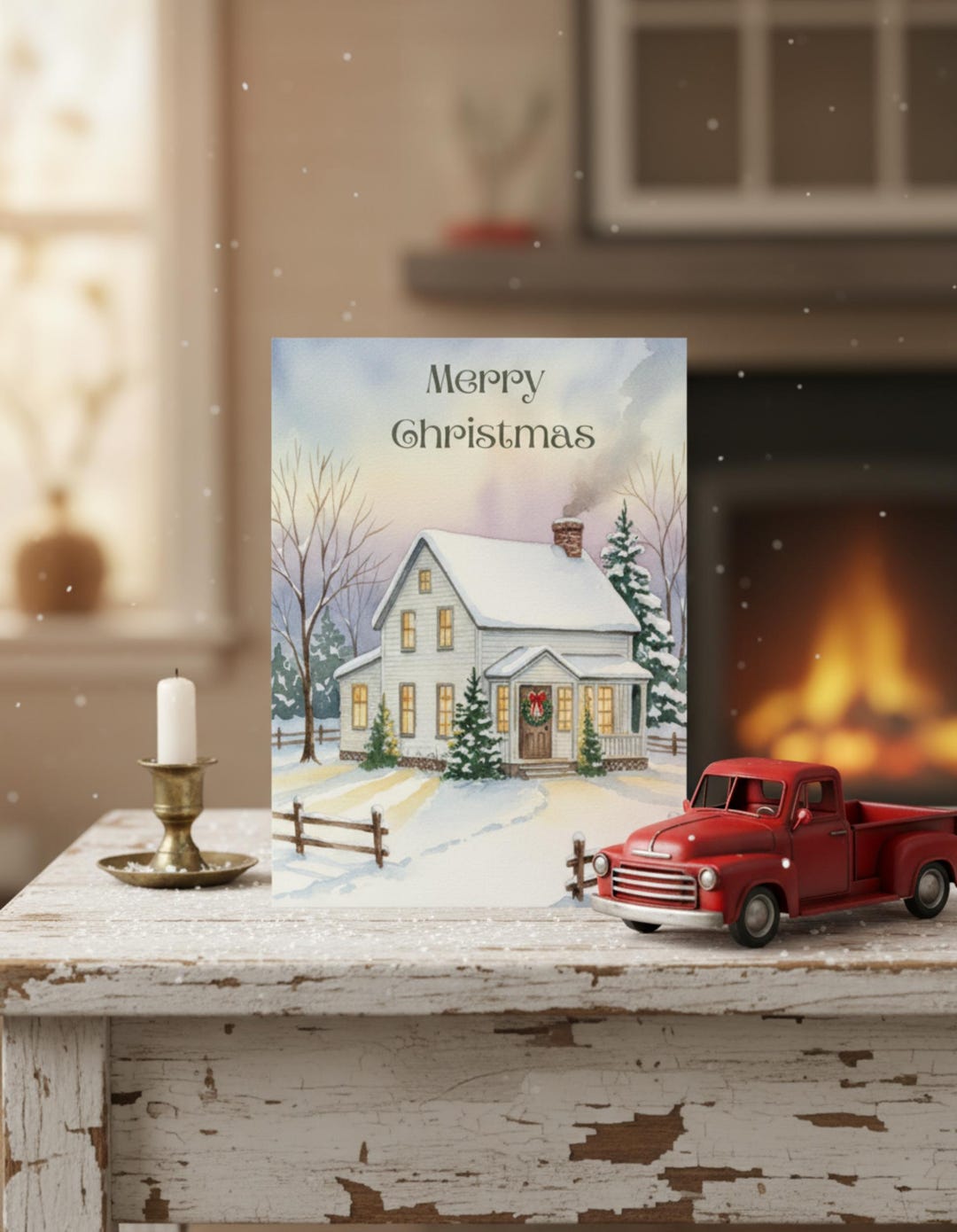 Vintage Christmas House Card | Peaceful Winter Cottage | Printable ...
