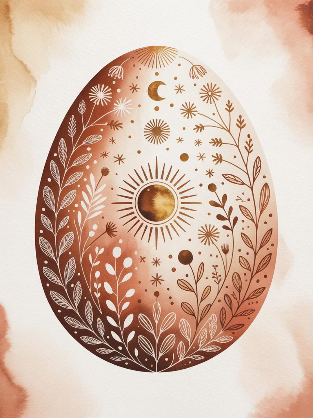 Boho Easter Egg Printable Card Set – Celestial Sun Moon Easter – 4x6 ...