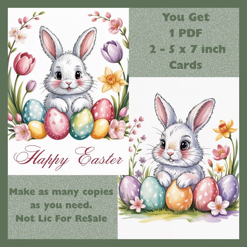 Vintage Happy Easter Bunny Digital Download 5x7 | Cottagecore Easter ...