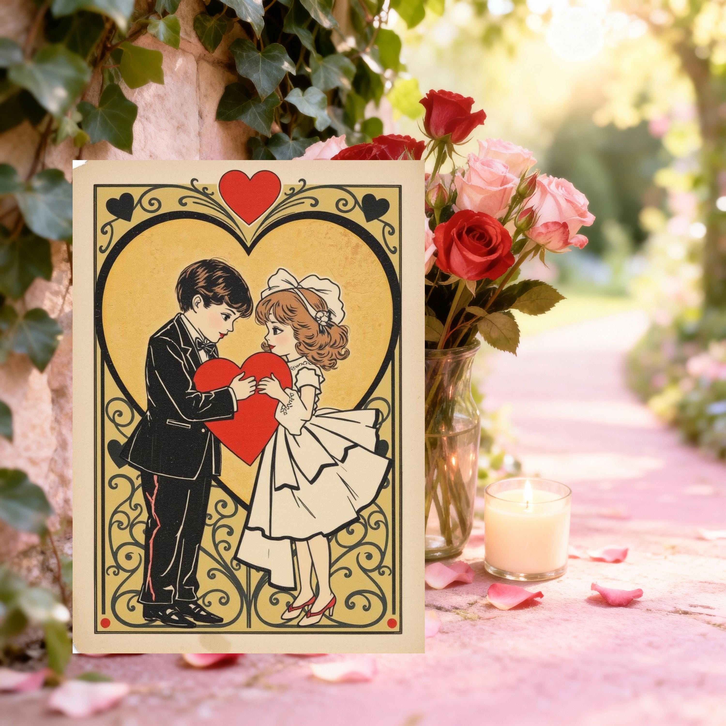 Vintage Valentine’s Day Cards Printable Set | Retro Romantic Love ...