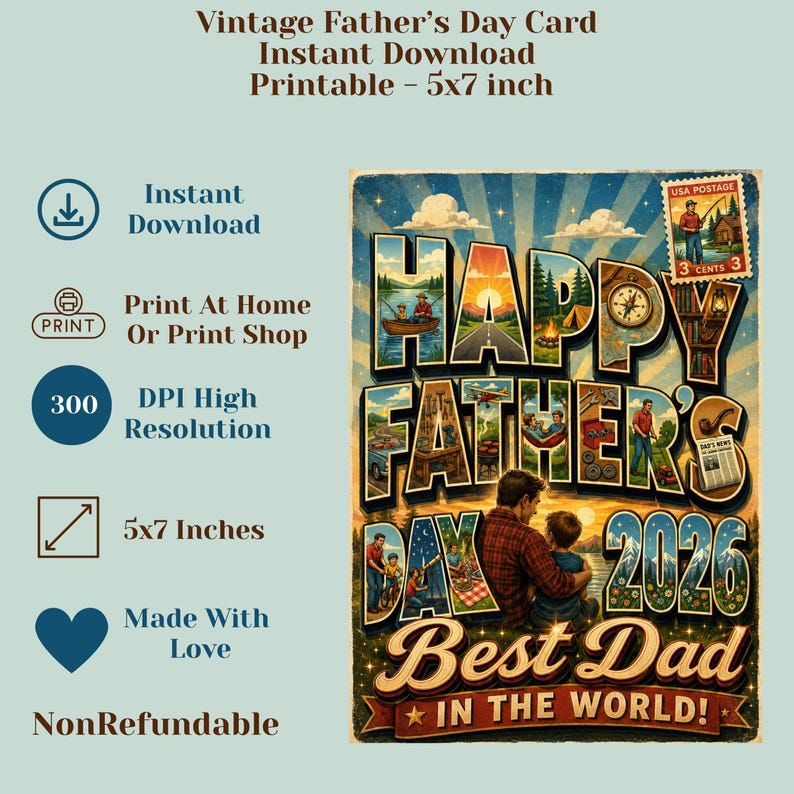Vintage Father's Day Card | Dad 5x7 (instant Download) - Etsy