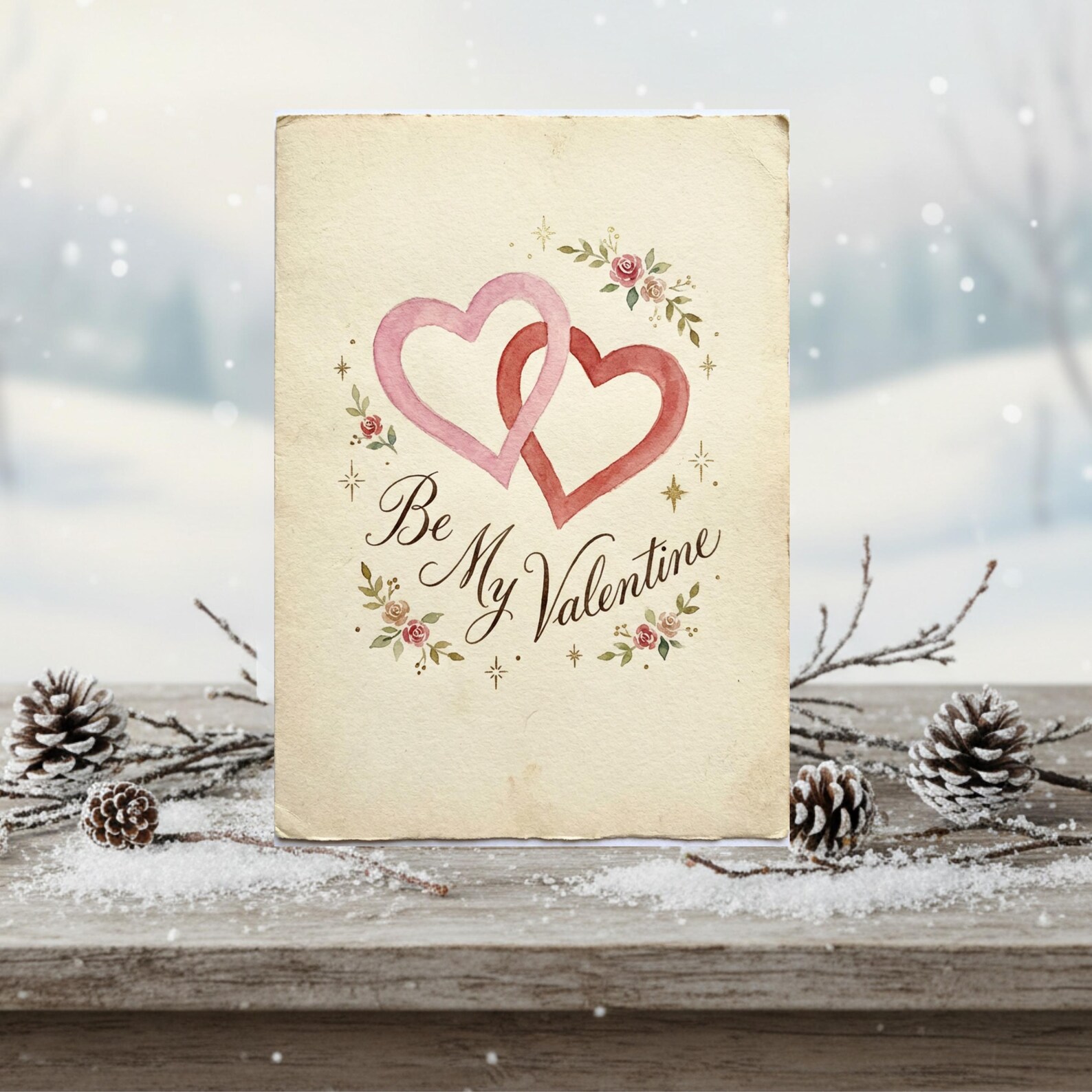 Vintage Valentine’s Day Card Printable, Be My Valentine Watercolor ...