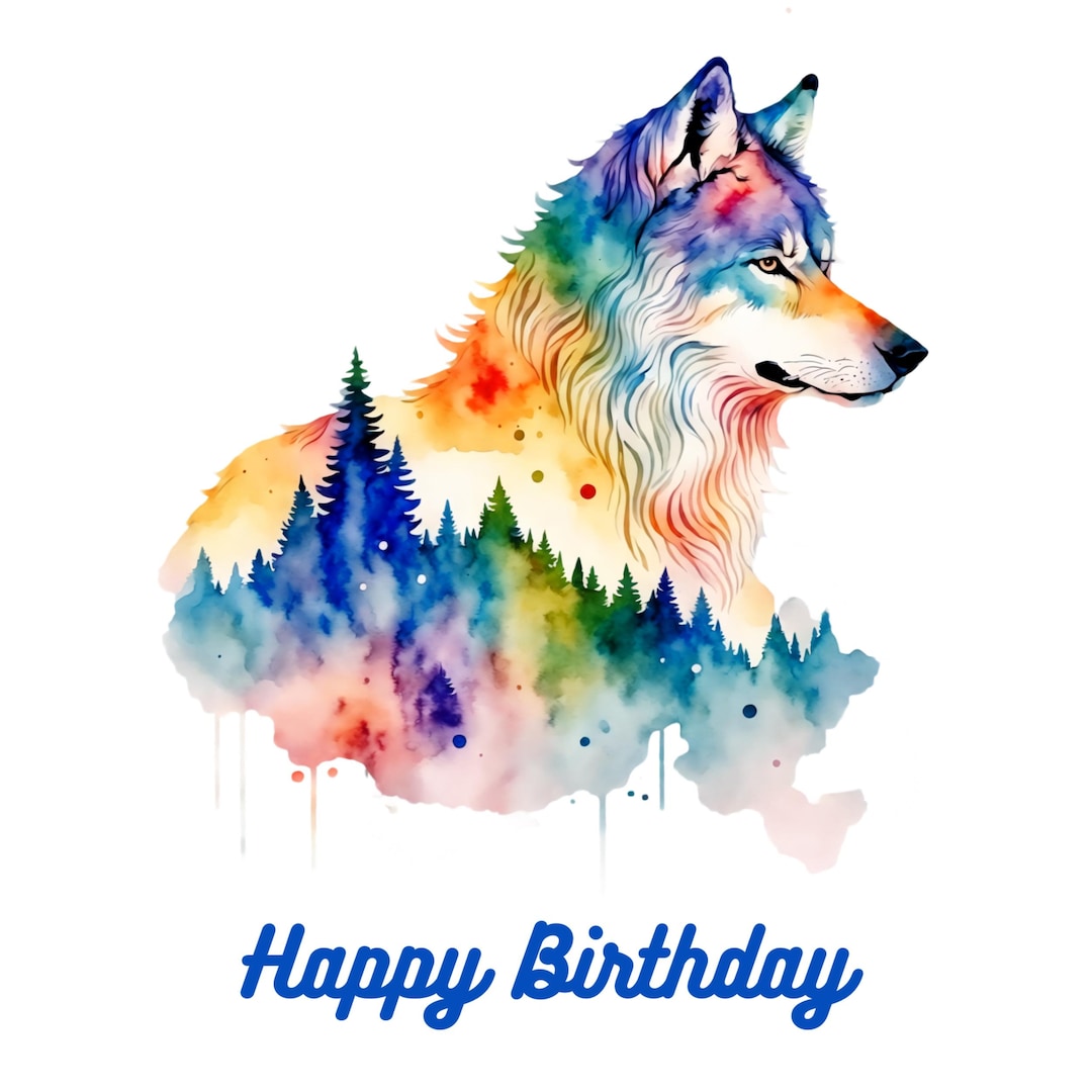 Printable Majestic Wolf Birthday Card | Forest Watercolor | Nature ...