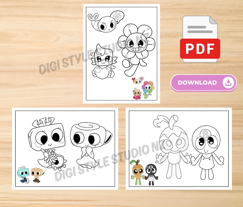 Dandy's World Colouring Pages : 25 Printable Gamer Character Pages (A4 ...