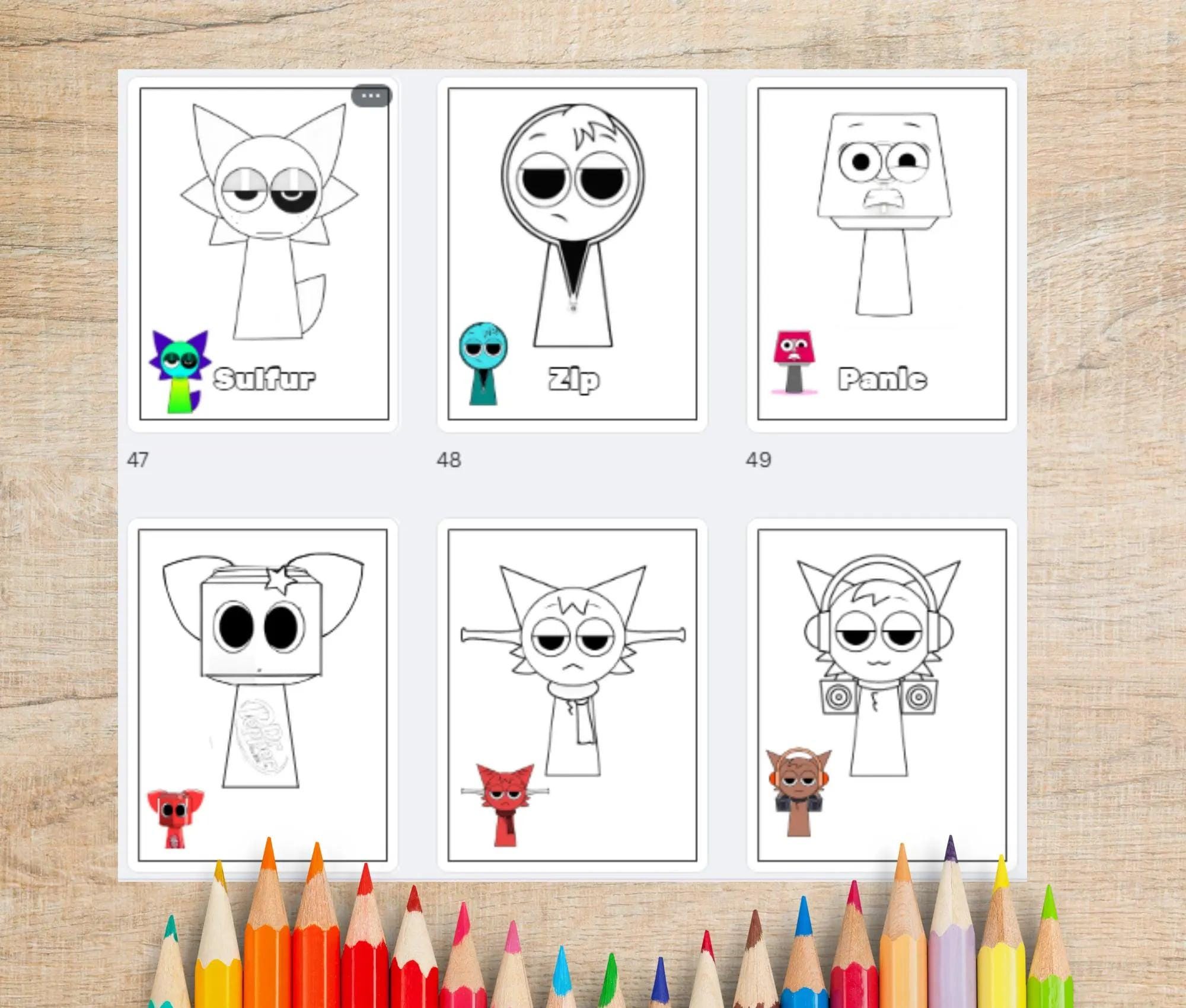 Sprunki Characters Colouring Pages: 47 Printable Pages (PDF) Digital ...
