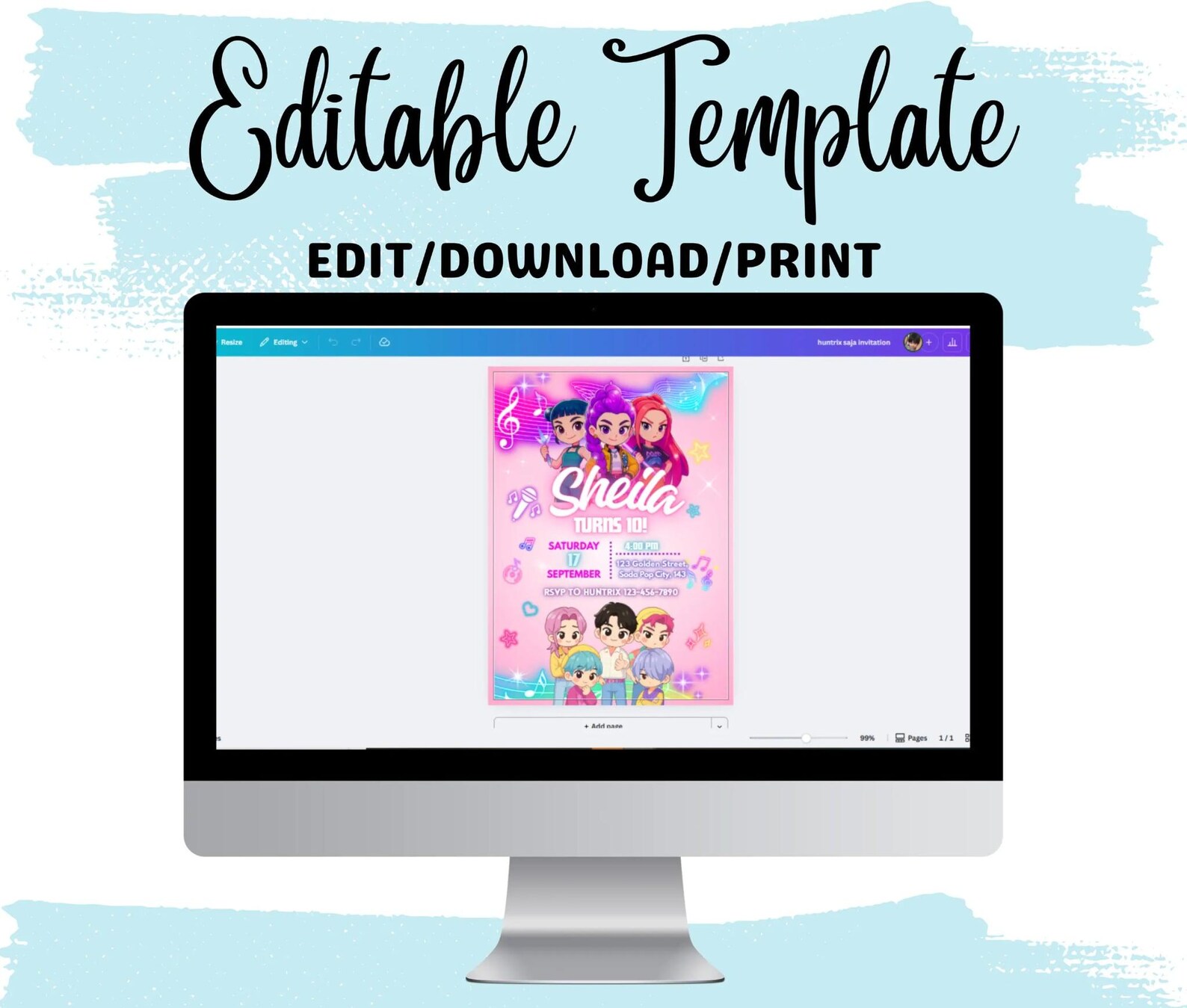 Kpop Demon Hunter Birthday Invitation | Editable Canva Template | Kpop ...