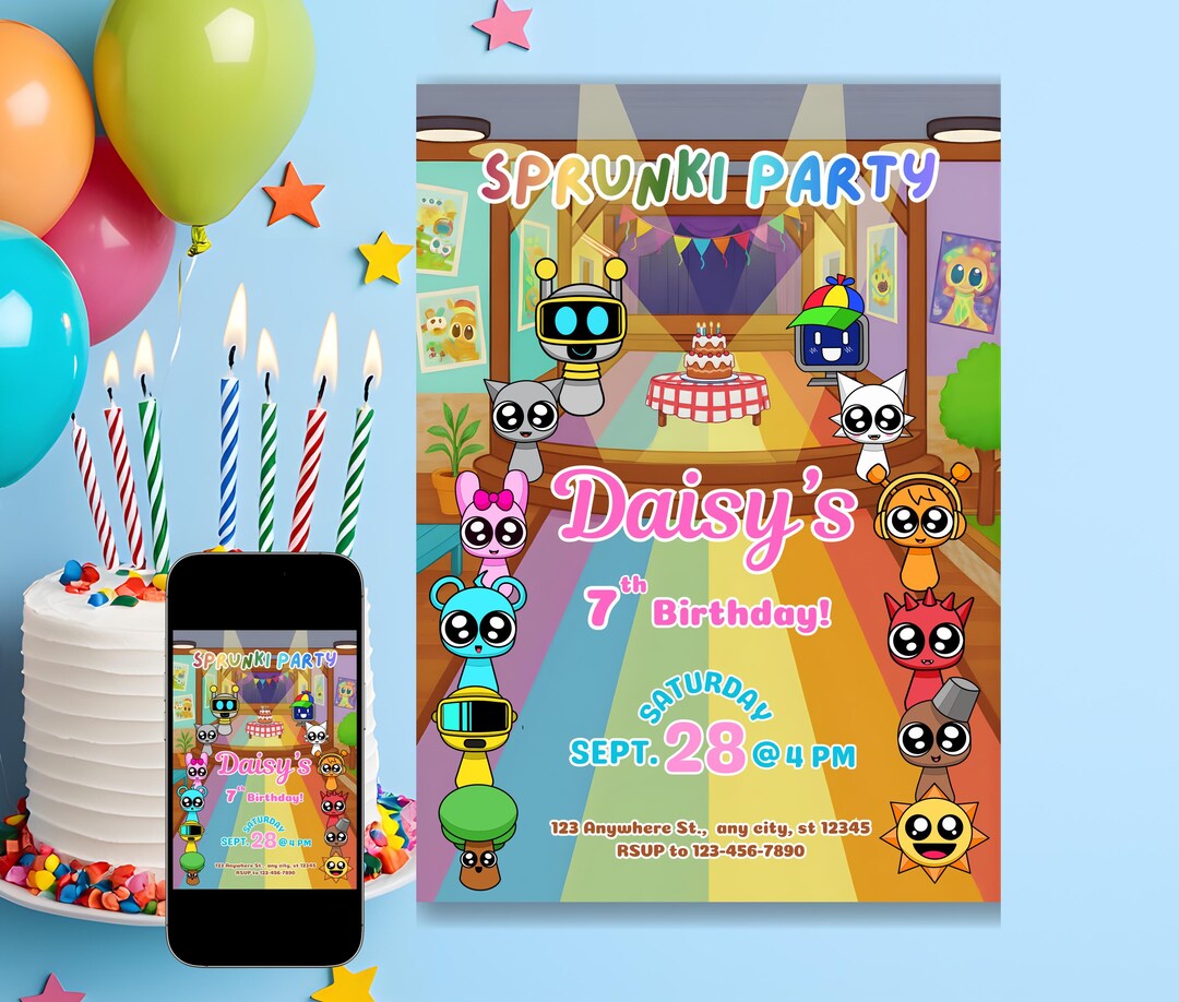 Sprunki Birthday Invitation Template: Editable Party Invite (digital ...