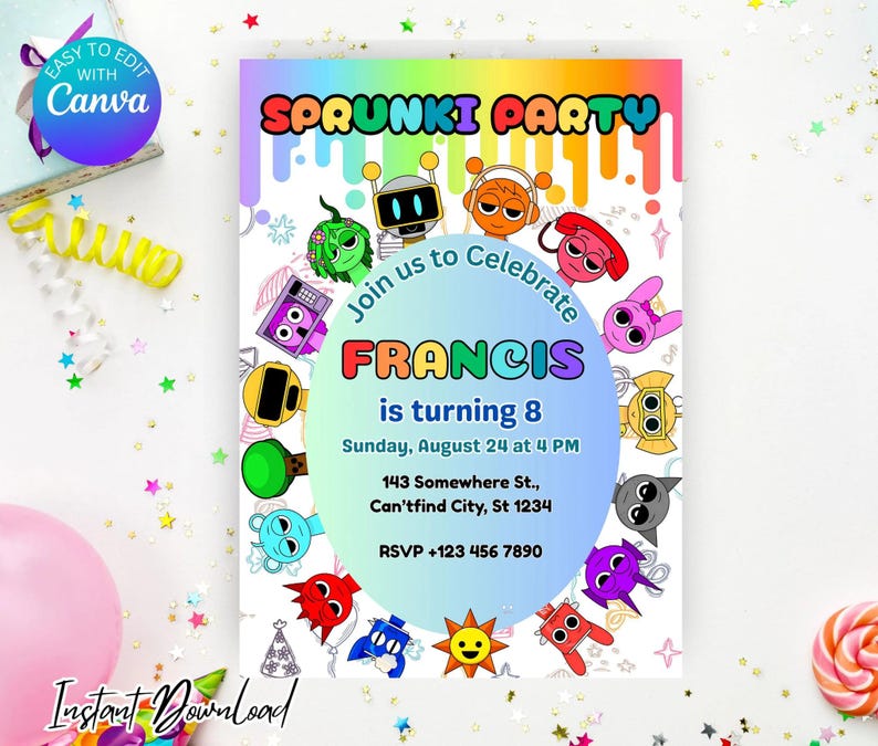 Sprunki Birthday Invitation Template: Editable Party Invite (digital ...