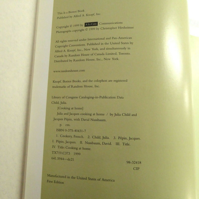 Julia Child and Jacques Pepin Cooking at Home Cookbook 1st Edition 1999 ...