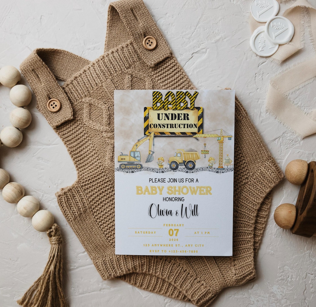 Baby Under Construction Baby Shower Invitation, Editable Canva Invite ...
