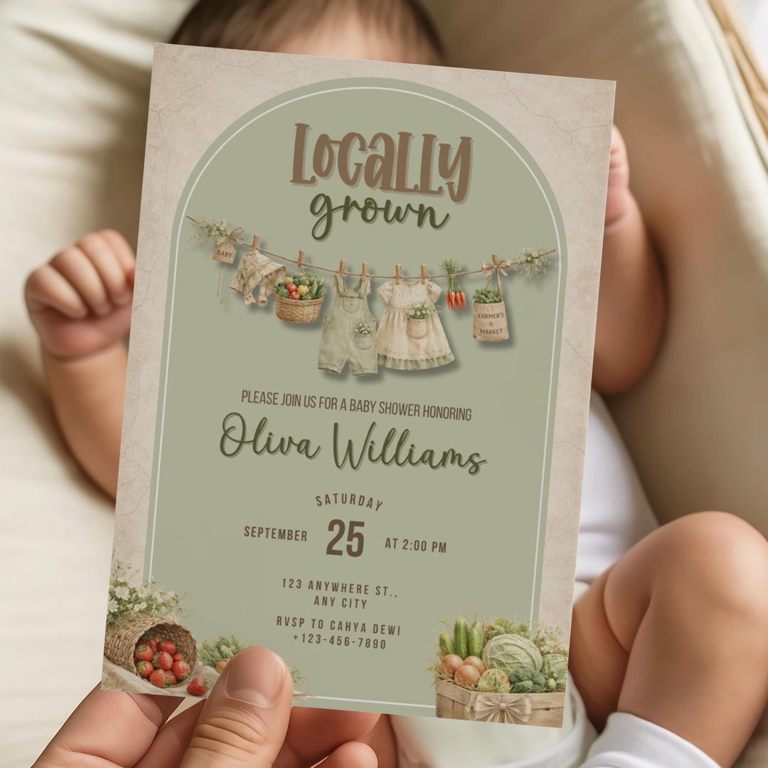 Locally Grown Baby Shower Invitation, Farmers Market Baby Shower Invite ...