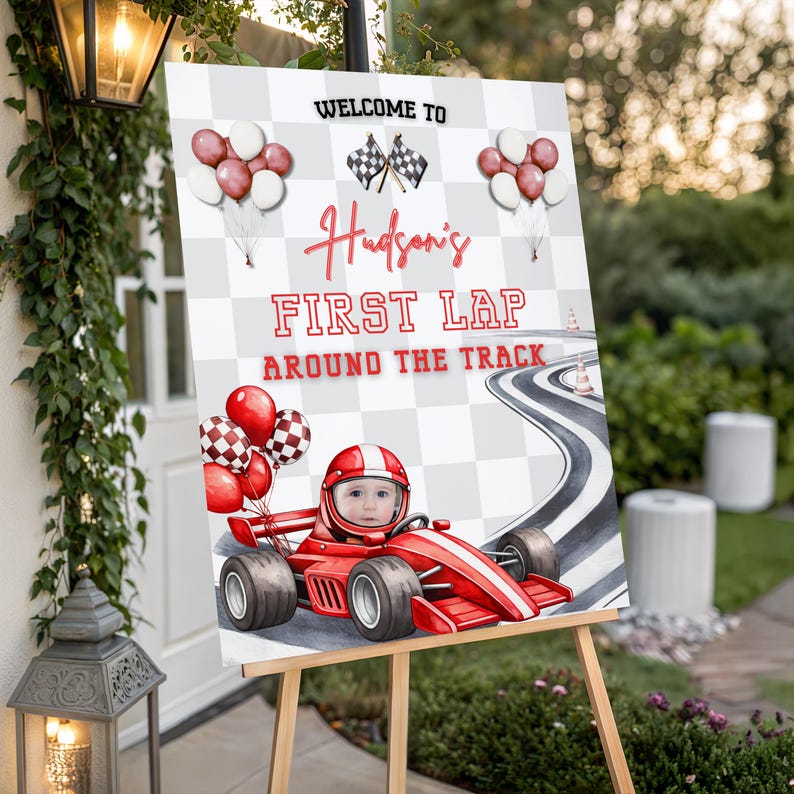 Editable Race Car Birthday Welcome Sign, First Lap Around the Track ...