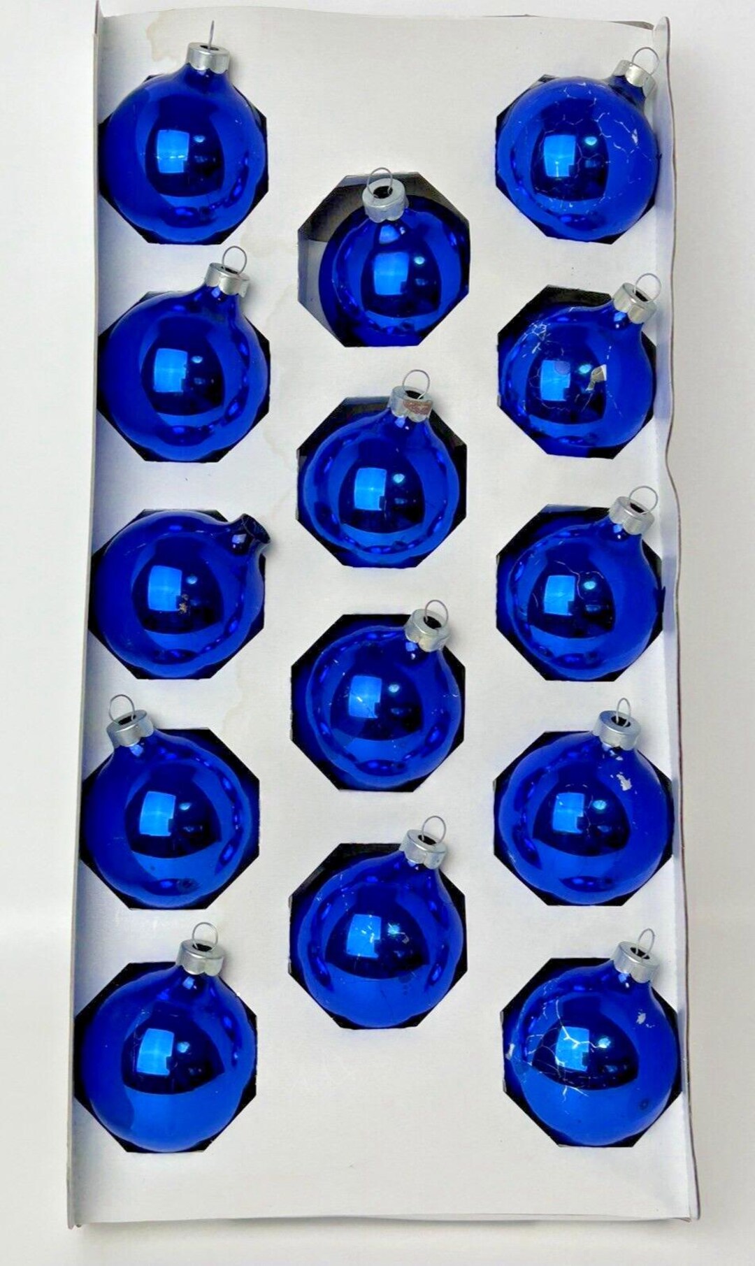 Vintage Rauch Industries Blue Glass Christmas Tree Ornament Balls Set ...