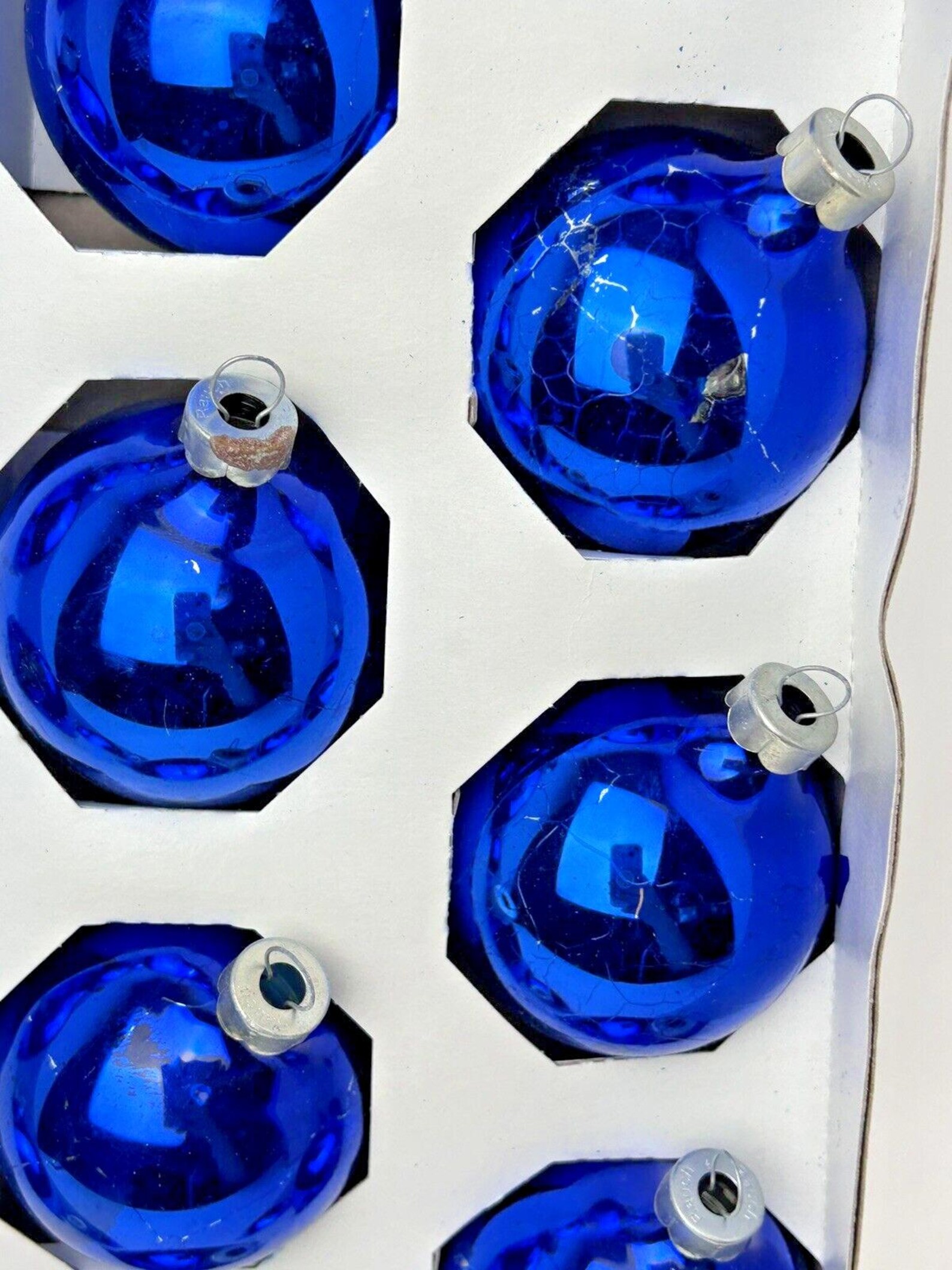 Vintage Rauch Industries Blue Glass Christmas Tree Ornament Balls Set ...