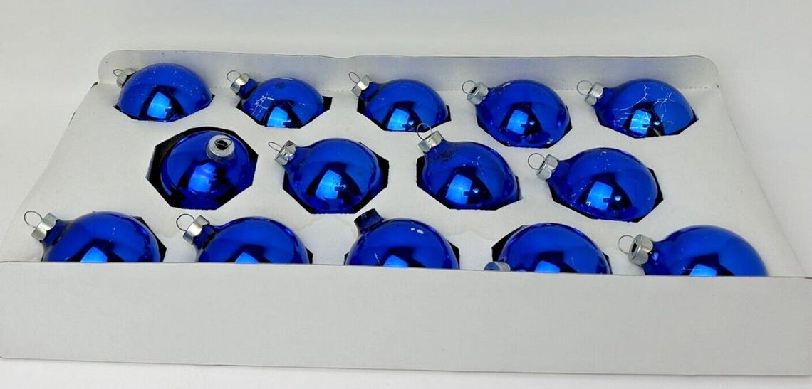 Vintage Rauch Industries Blue Glass Christmas Tree Ornament Balls Set ...