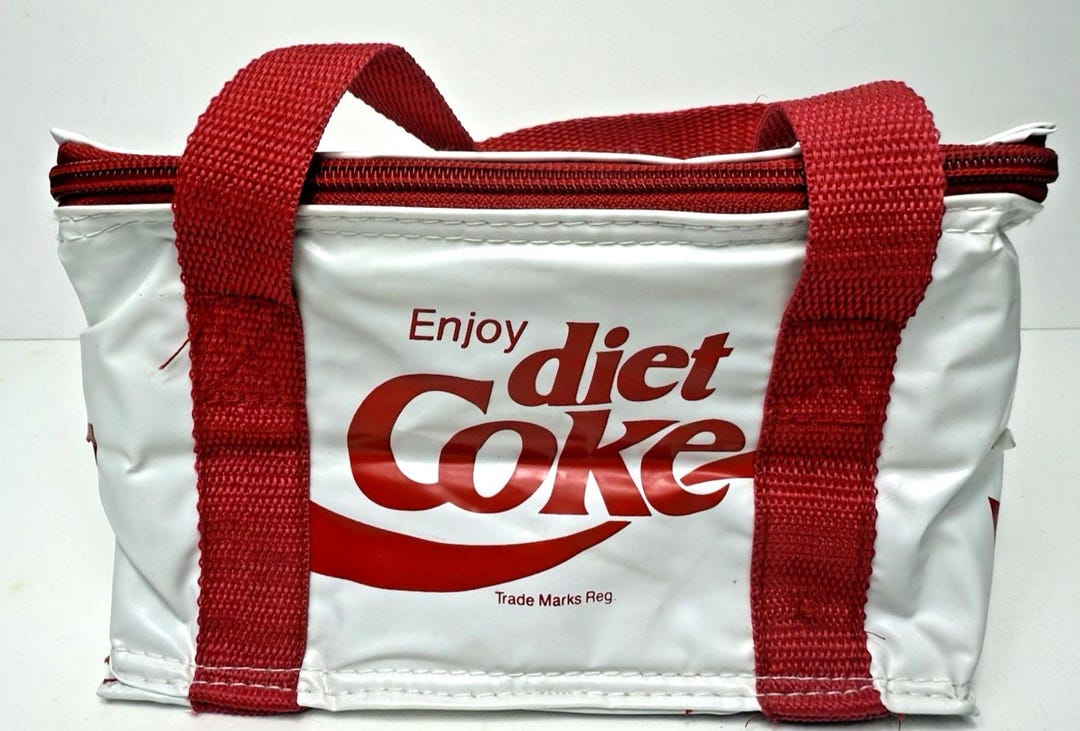 VTG RARE Small Diet Coke Cooler Soft Vinyl White Red Thermos Lunch Bag ...