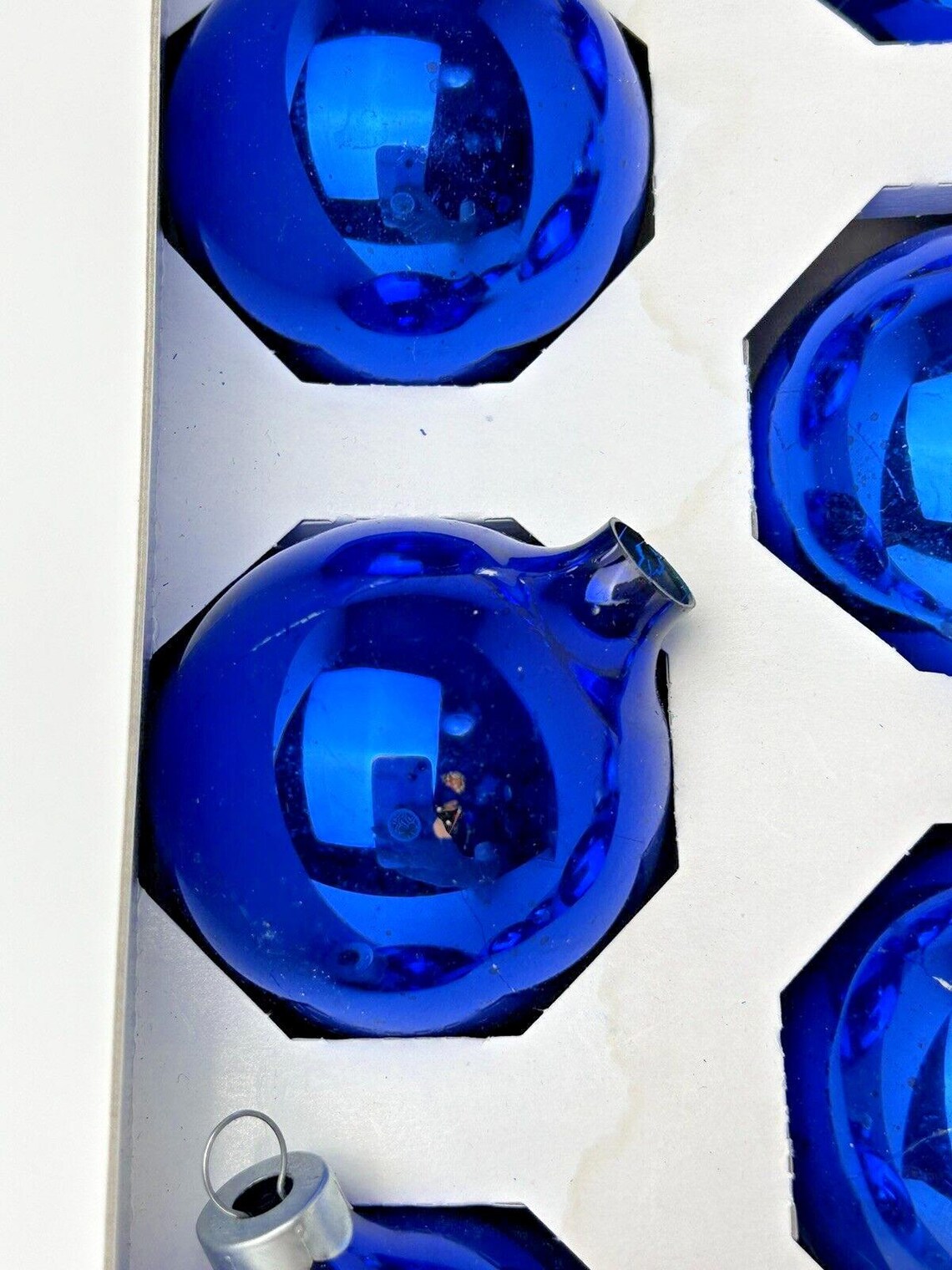 Vintage Rauch Industries Blue Glass Christmas Tree Ornament Balls Set ...