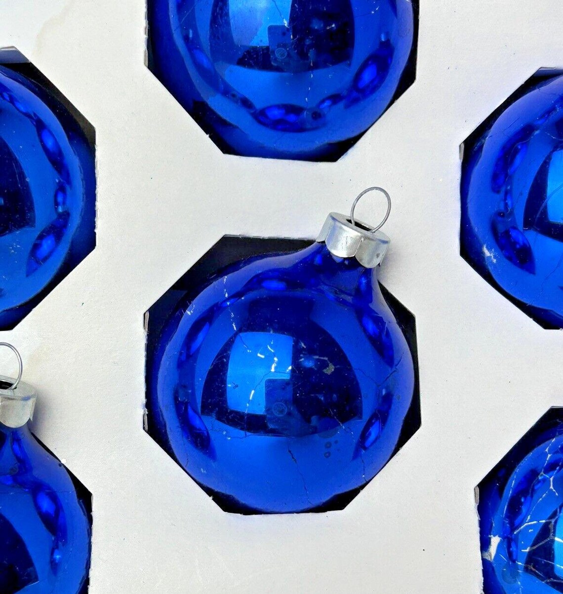 Vintage Rauch Industries Blue Glass Christmas Tree Ornament Balls Set ...