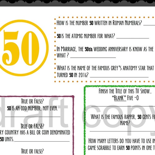 50th Birthday Trivia Game Instant Download Everything to - Etsy