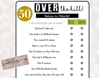 Birthday Party Game | Over the Hill- Over or Under Trivia Game- 60th ...