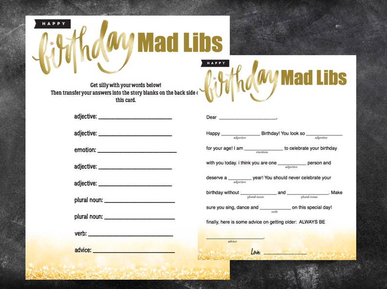 Birthday Party Activities Mad Libs-instant Download | Etsy