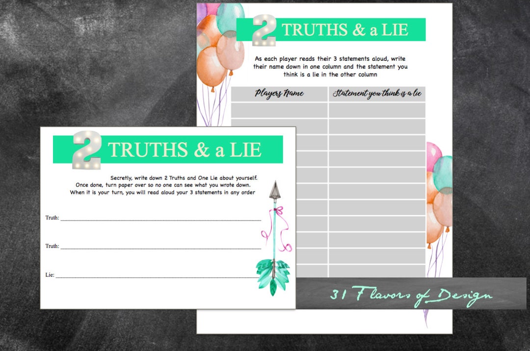Birthday Party Game Two Truths and a Lie Game - Printable Game for ...