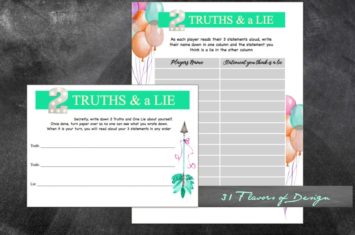 Birthday Party Game Two Truths and a Lie Game - Printable Game for ...